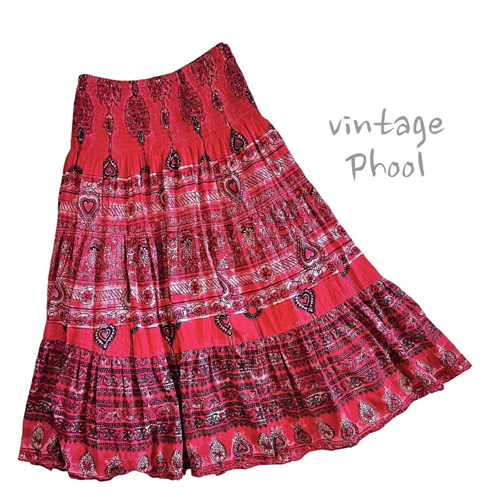 Vintage Phool Boho Tiered Indian Print Skirt Size Lar… - Gem